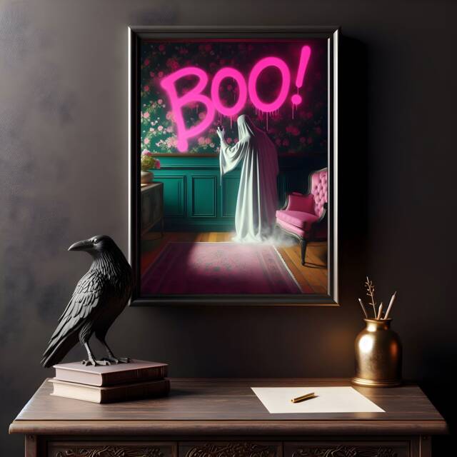 Boo Gothic Ghost Graffiti Print - Maximalist Style, Cottagecore Print ...