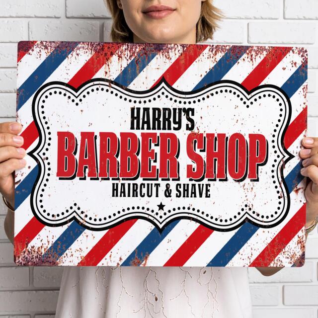 Personalised Barber Shop Metal Sign Rustic Retro Wall Art Custom ...