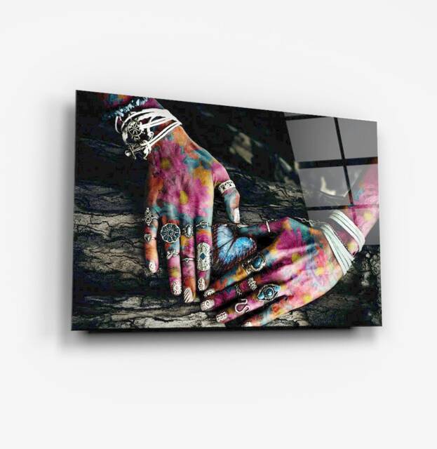 Spiritual Flowers Hands-Pop Art-Wall Art Glass Printing-Modern Home ...