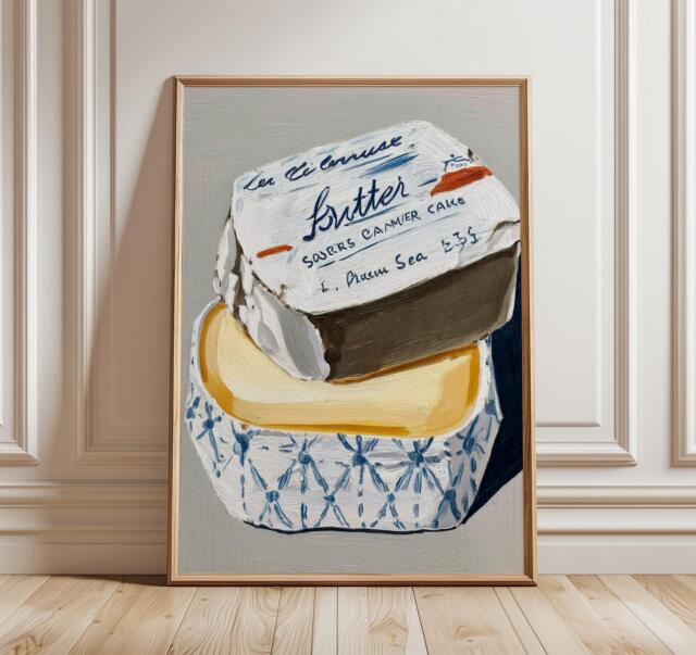 French Butter Still Life Wall Art, Realistic Kitchen Poster, Rustic ...