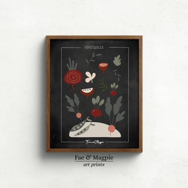 Kitchen Vegetables Print - Farmhouse Decor Rustic Cabin Wall Dark ...