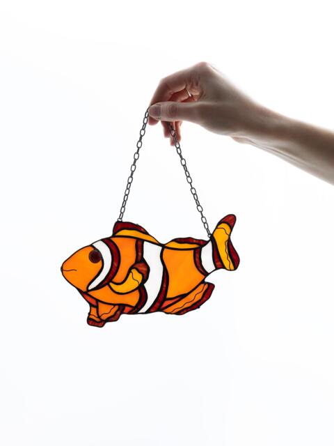 Nemo Suncatcher Stain Glass Fish Decor Orange Home House Window Wall ...