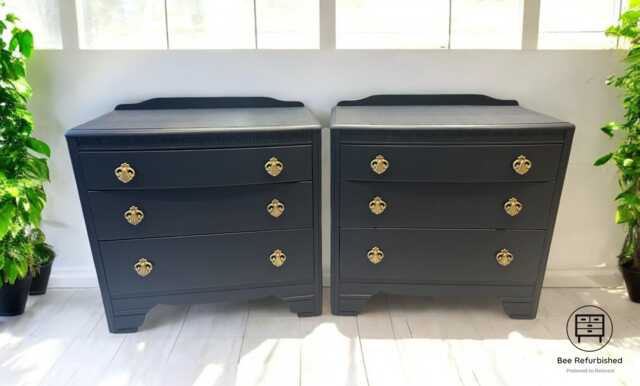 Pair Of Vintage Navy Blue Harris Lebus Chest Drawers - Bedside Tables ...