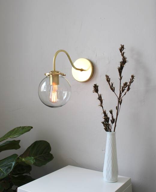 Sconce Lamp, Brass Gooseneck Wall Mounted Lighting Fixture, Clear Glass ...