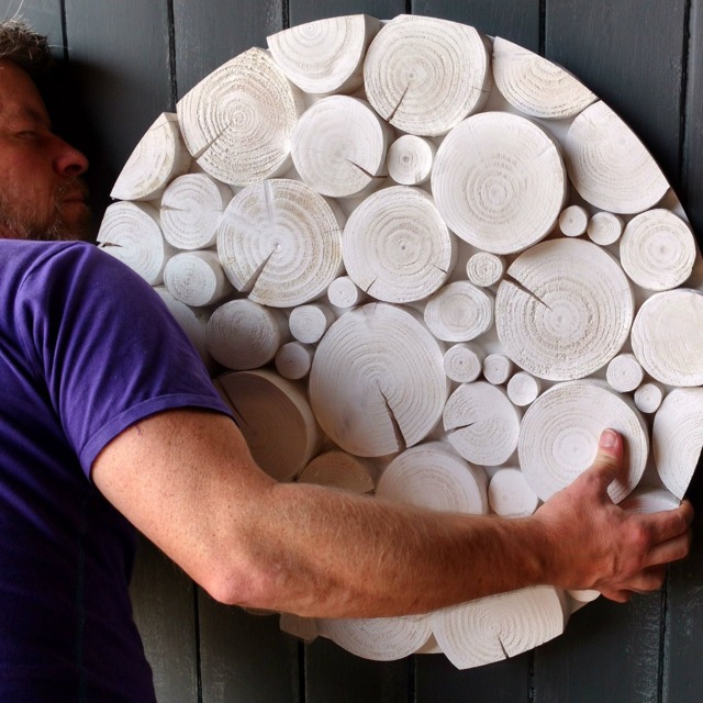 Log Wall Art Scandinavian Style White Wood, Contemporary Art, Wall ...