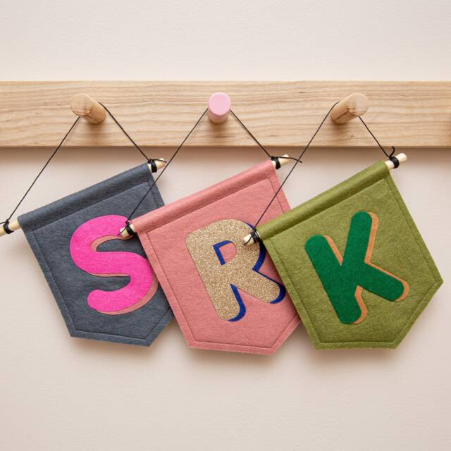 Custom Initial Wall Banner Flag. Personalised Drop Shadow Name Felt ...