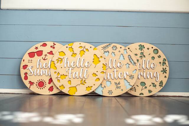 Seasonal Wooden Signs, Hello Season Door Sign, Coffee Bar Decor, Garden ...
