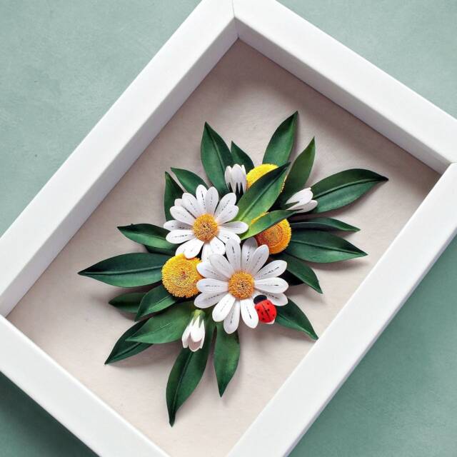 White Daisy Dandelion Ladybug Wall Art - 3D Paper Quilling Nursery ...