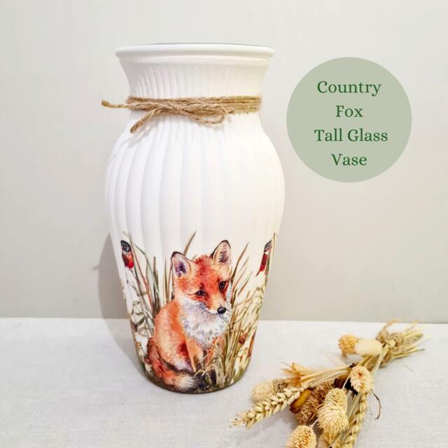 Foxes Robin Tall Glass Vase, Fox Robins Long Stemmed Wildlife Themed ...