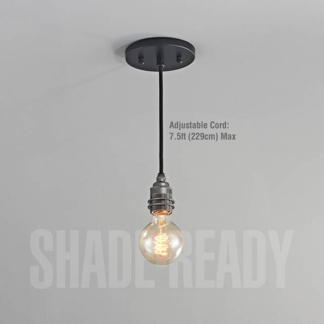 Black Brass Threaded Socket Pendant Light With Fabric Cord - Shade ...