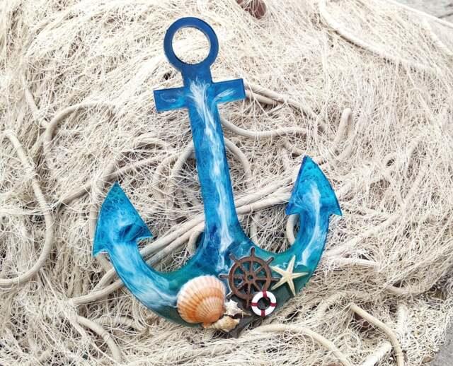 Resin Anchor Wall Decor, Ocean Decor, Nautical Starfish Shell ...