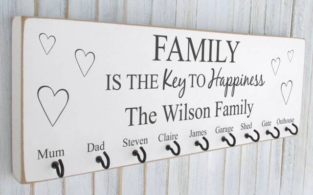 Personalised House Warming Gift Wooden Key Hook Family Is The To ...