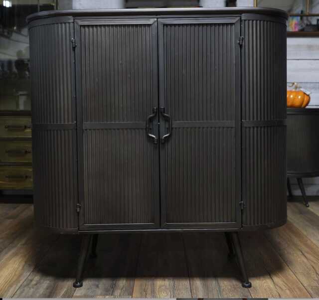 Curvy Ribbed Metal Retro Storage Cabinet -Lounge Industrial Cocktail ...