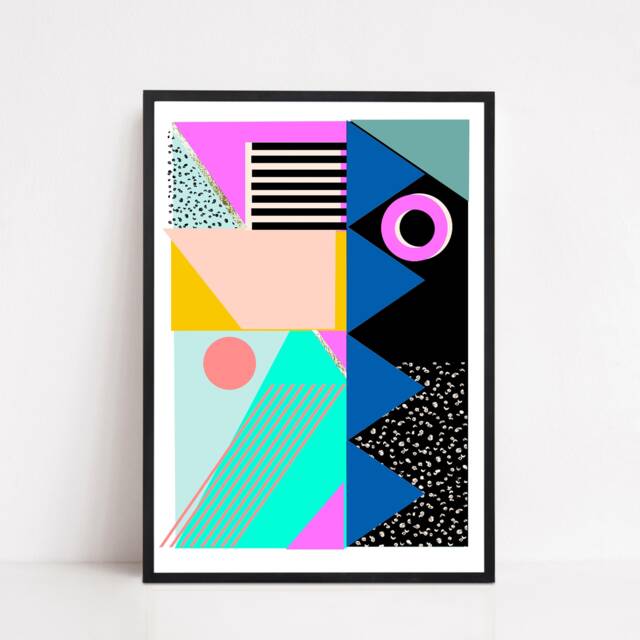 Geometric Shapes Art Print Pink, Blue & Gold Foil Wall Decor by Etsy ...