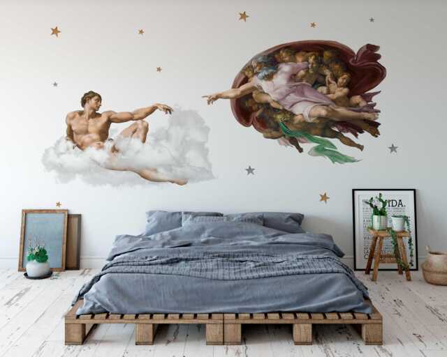 Creation Of Adam Wall Sticker - Vintage Painting Art Classic Decoration ...