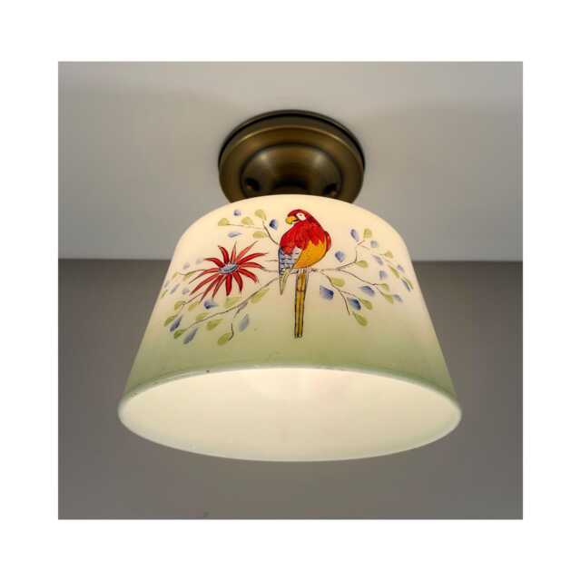 Foyer Ceiling Light - Art Deco Hand Painted Tropical Bird Shade Antique ...