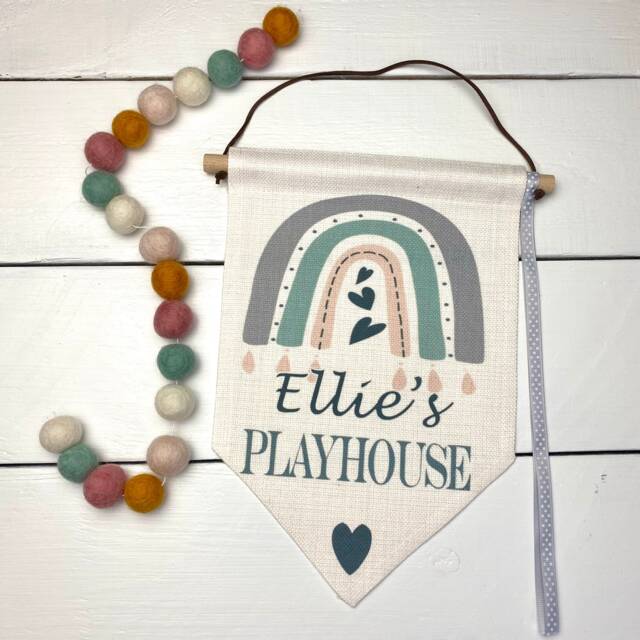 Personalised Rainbow Playhouse Sign, Flag, Kids Decor, Children's Flag ...