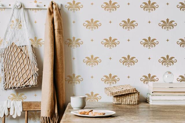 Damask Wall Decals - Modern Vinyl Decal Set, Flower Blossoms, Leaf ...