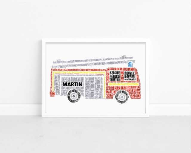Personalised Fire Engine Print - Custom Word Wall Art Fighter Truck ...