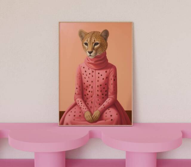 Pink Cat Illustration Print, Wall Art, Trendy Decor, Art Prints ...