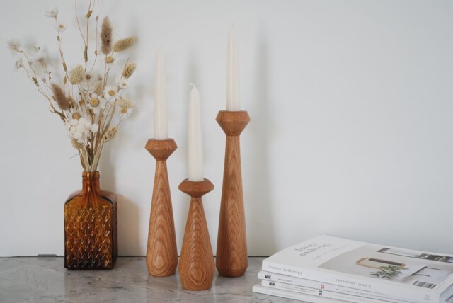 Set Of 3 Handturned Minimalist Wood Candlestick, Oak Candle Holder, Scandinavian, Hygge Simple ...