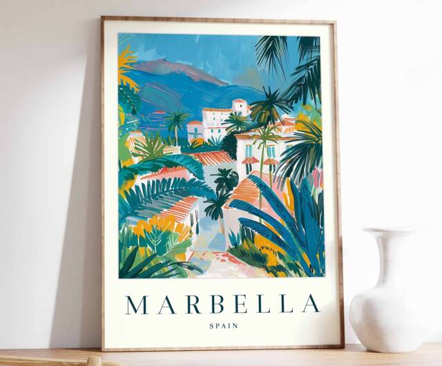 Marbella Poster, Travel Print, Spain Wall Art, Spanish Tropical Decor ...