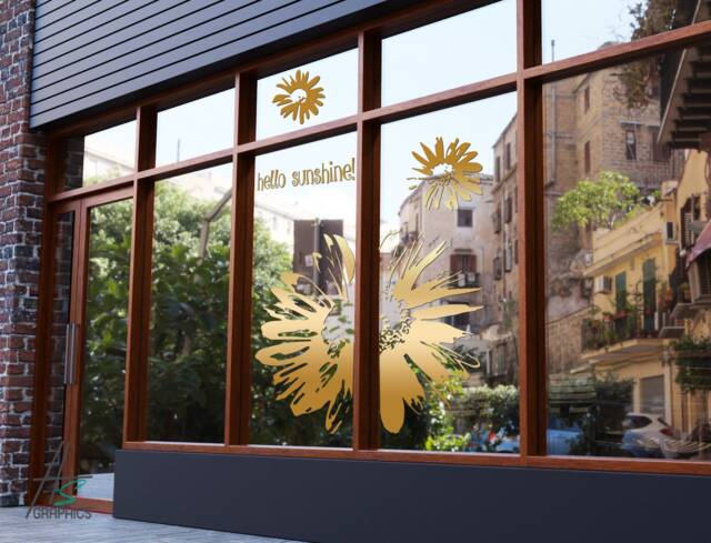 Flowers Wall Decal, Sunflower Window Stickers, Shop Display Decor ...