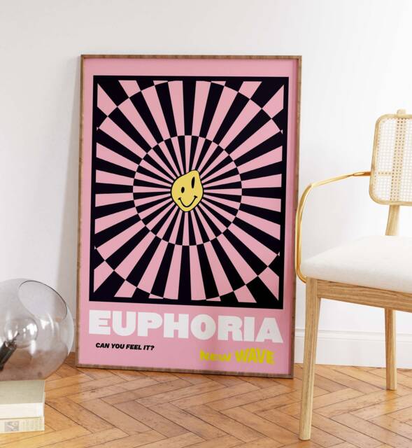 Pink Smiley Euphoria Poster, Wall Hanging Print, Art, Colourful Face ...