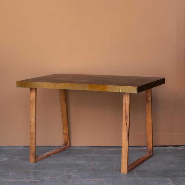 Handmade Gold Brass Riveted Wooden Dining Table Industrial Luxe Furniture With Hand-Hammered ...