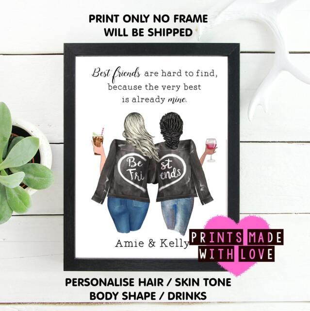 Best Friend Gift , Personalised Friend Print Curvy Girl Birthday Custom ...