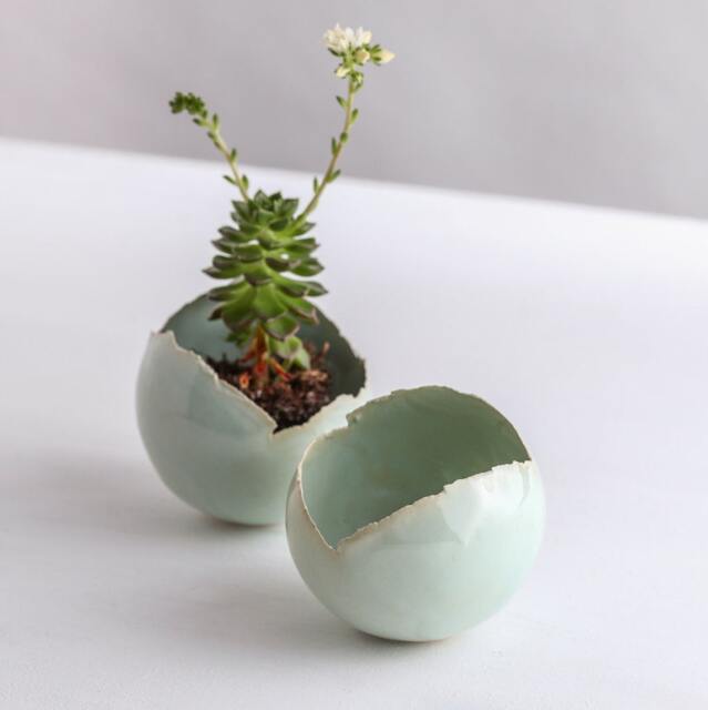 Set Of 2 Medium Light Green Ceramic Egg-Shape Planters by Etsy ...