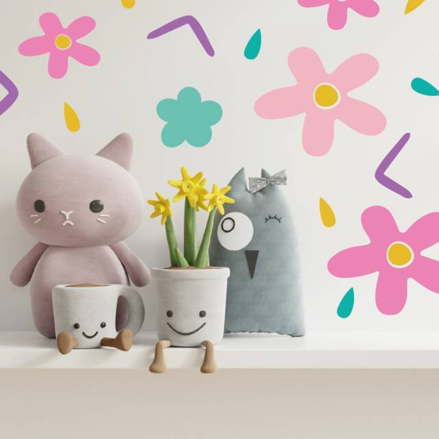 Bright Flowers Stickers - Spring Pink Wall Decals, Nursery Art ...