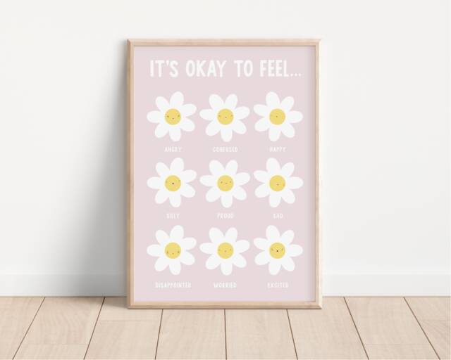 Floral Emotions Print - Daisy Feelings Boho Kids Girls Bedroom Prints ...