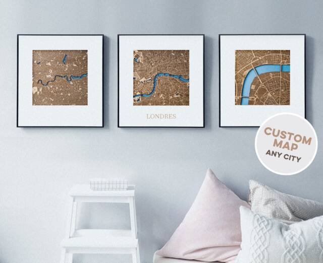 Personalized Gifts. Custom Wood World City Map.. Triptych Of Engraved ...