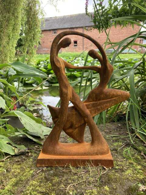 Rusty Cast Iron Small Dancing Couple - Modern Art Garden Ornament by ...