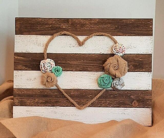 Heart Sign, Love Rope Rustic Wood Burlap Wall Art, Farmhouse Bedroom ...