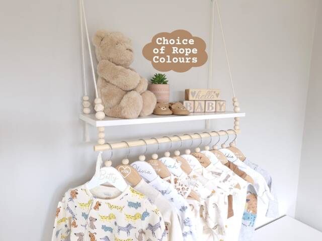 Nursery Shelves With Clothes Rail, Shelf White Shelf, Rope Swing ...