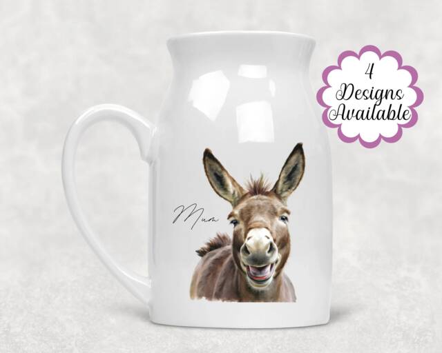 Charming Watercolour Donkey Milk Jug - Personalised Flower Vase Unique ...