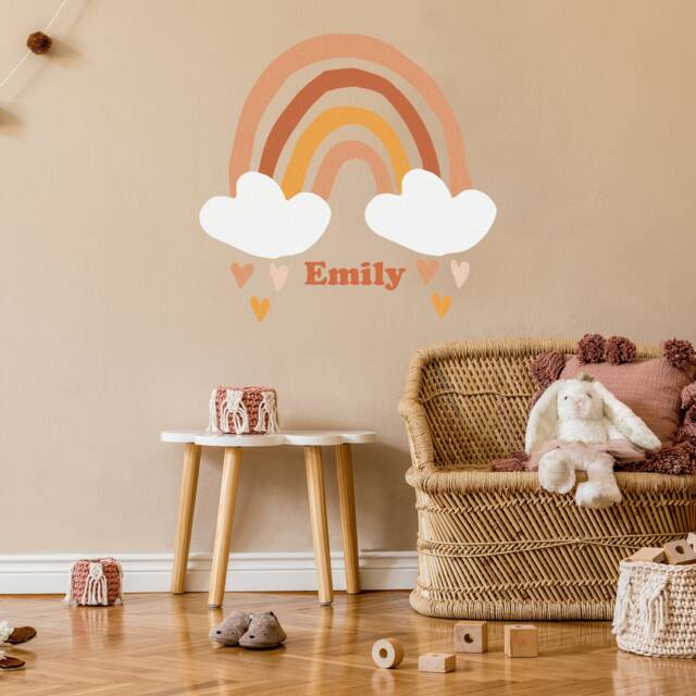 Personalised Rainbow Clouds Wall Sticker For Kids Room, Baby Name ...