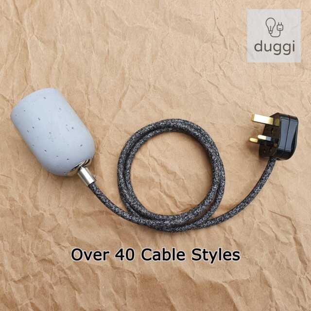 Concrete Plug in Pendant Light - Fabric Cable, Lamp Holder & E27 Edison ...