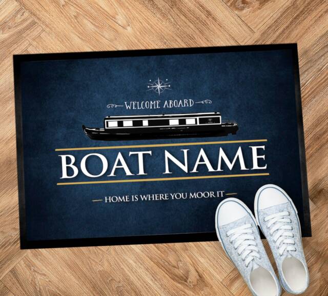 Personalised Boat Mat - Welcome Aboard - Custom Mat Blue Grunge ...