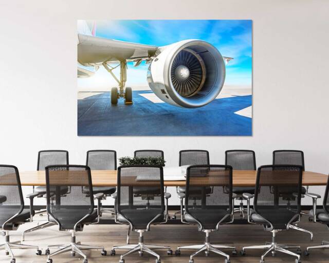 Wing Jet Engine Art For Wall, Aircraft in Airport At Sunny Day Painting ...