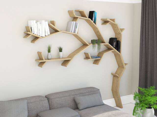 Rustic Square Edge, Windswept Tree, Tree Shelf, Bookcase, Bookshelf ...