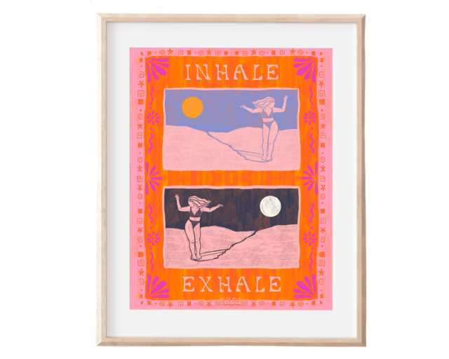 Inhale Exhale - Fine Art Print Boho Surf Poster Surfer Girl Sun Moon ...
