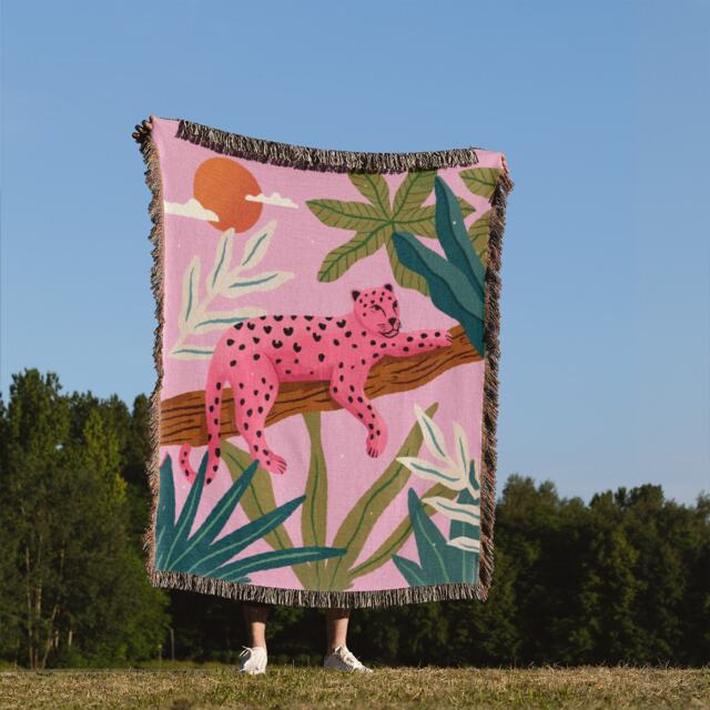Pink Leopard Woven Blanket???Tropical Jungle Animal Sofa Blanket ...