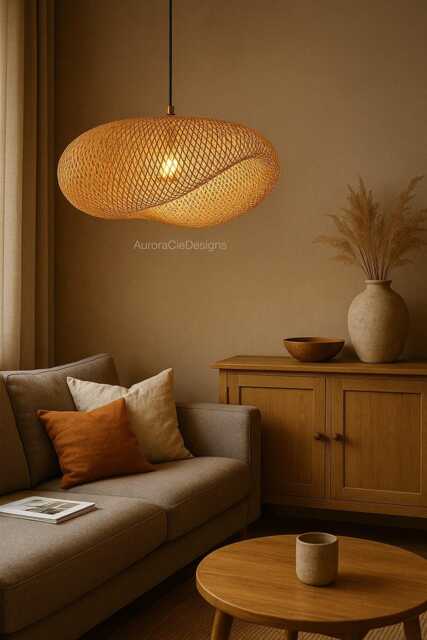 Handmade Bamboo Pendant Light - Natural Woven Ceiling Lamp Boho Chic ...