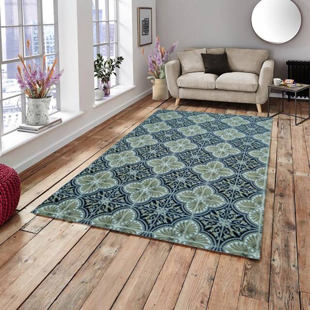 Floral Queen Mat, Tile Rug Non Slip Floor Decor, Ceramic Pattern ...