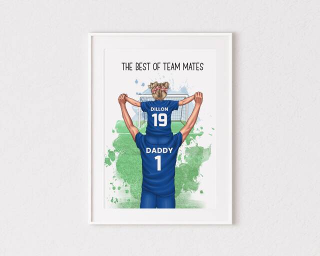 A4 Personalised Daddy & Daughter Football Shirt Print, Father, Daughter ...