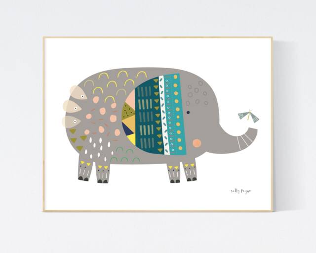 Elephant Print Wall Art - Wall Children's Prints Illustration by Etsy ...