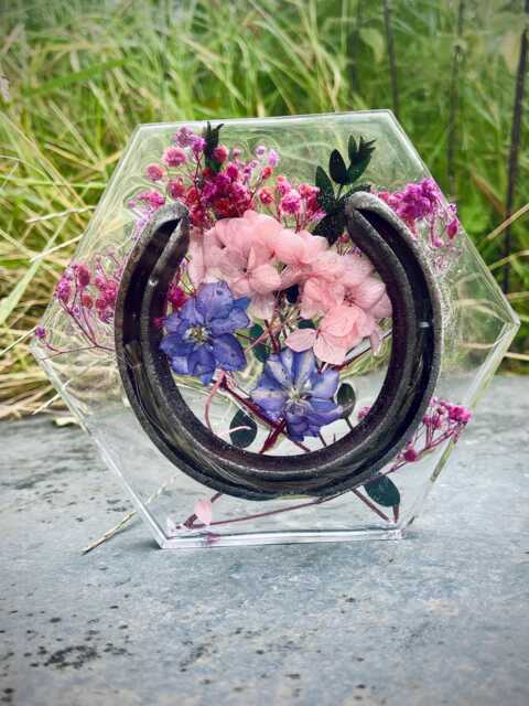 Beautiful Hexagon Memorial Resin Block Encapsulating Horse Hair And/Or ...